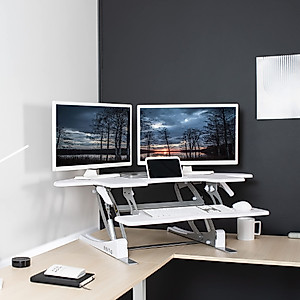VIVO 43 inch Corner Height Adjustable Cubicle Stand Up Desk Converter, V Series, Quick Sit to Stand Tabletop Dual Monitor Riser Workstation, White, DESK-V000VCW