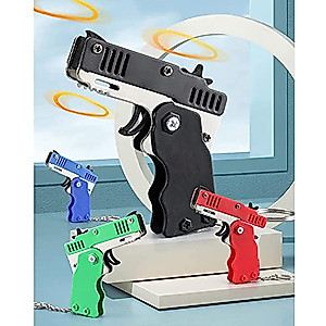 QKUDNGHY Kids Toys Cool Keychain Rubber Band Mini Metal Folding Rubber Launcher Toy with 60 Elastic Rubber Bands for Game Outdoor Activities (Blue)