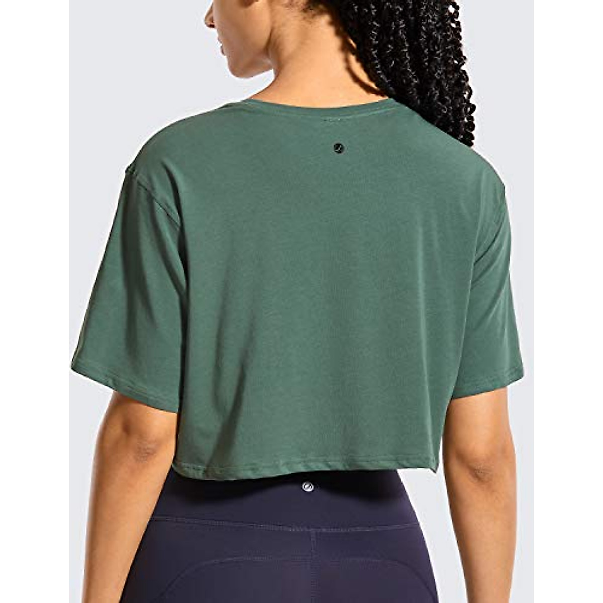 CRZ YOGA Women's Pima Cotton Workout Crop Tops Short Sleeve Yoga Shirts Casual Athletic Running T-Shirts Graphite Green Large