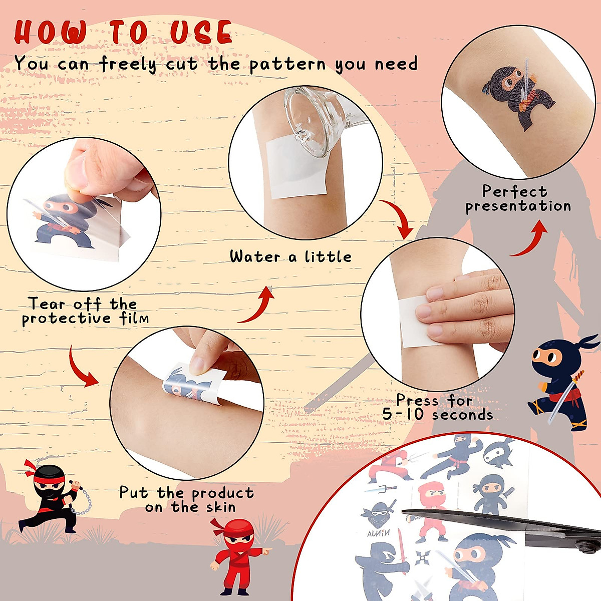 Patelai 468 Pieces Ninja Temporary Tattoos Ninja Tattoo Stickers Cartoon Ninja Warrior Birthday Decorations for School Rewards Gifts Kids Girls Boy Birthday Party Supplies Favors FDA Registered