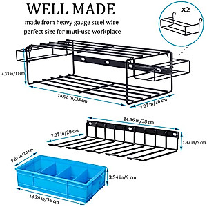 UNIKOO Power Tool Organizer, Garage Storage Rack with Tool Box, Heavy Duty Metal Drill Holder, Black Wall Mount Floating Shelf for Warehouse(4.33" D x 14.96" W x 7.87" H)