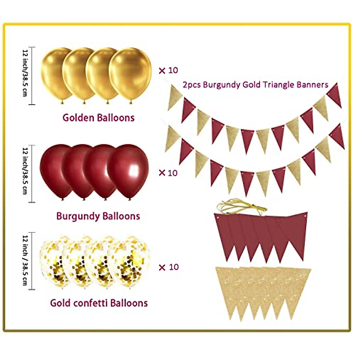 Graduation Party Decorations 2023 Maroon Gold/Burgundy Gold Balloons 30pcs/ Maroon Graduation Party Burgundy Gold Birthday Party Decorations/Fall Bridal Shower Decorations/Triangle Banners