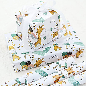 Birthday Wrapping Paper For Kids Girls Boys, Giraffe Design Gift Wrap Paper for Birthday Baby Shower, 6 Sheets Folded Flat 20x28 Inches Per Sheet