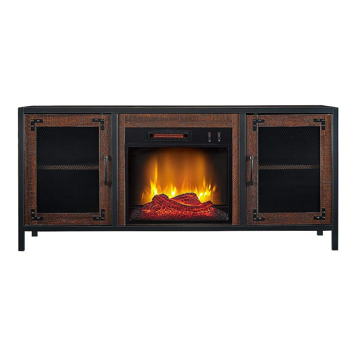 HearthPro Matthew Media Entertainment Console with Metal Frame & Fireplace - Brown Wood, SP6556-OF