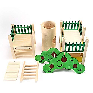 Hamster Houses and Hideouts, Rat Playground Activity Platform Villa with Tube Tunnel Climbing Ladder Natural Wooden Toys Fences and Roofs for Dwarf Mouse, Gerbil,Sugar Glider or Other Small Animals