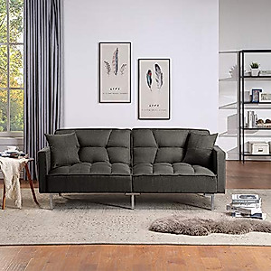 LTT Futon Sofa Bed, Futon Couch, Folding Sofa Bed Dual-Purpose Multi-Functional Sofa Bed Upholstery Fabric Living Room Sofa (Brown)