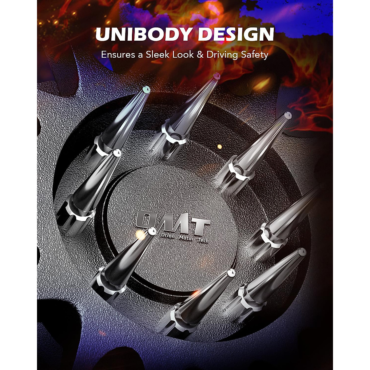 Orion Motor Tech 14mmx1.5 Lug Nuts Chrome 32 Piece, M14x1.5 Spike Lug Nuts Wheel Accessories Compatible with Chevy Ram Ford GMC