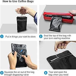 Coffee Bags 30 Pack Different Sizes 8oz 16oz 32oz Resealable Stand Up Zip Lock Pouches Airtight Food Storage Bags Coffee Bean Flower Tea Snack Dried Fruit Food with Degassing Valve (BLACK)