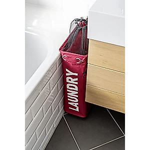 Red Laundry Basket Corno - thin Laundry Hamper with wheels - small space laundry bin - narrow hamper, laundry collector, laundry basket with wheels
