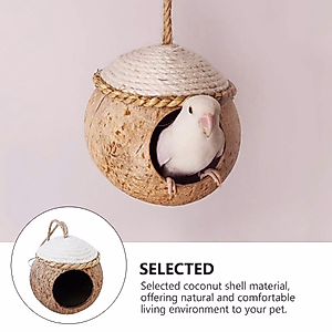 POPETPOP 1pc Coconut Bird Breeding Nest Small Pet Nest Bird House Mushroom Fish Tank Decor Parrot?House?? Small Pet Living House Coconut Shell Birds Nest Outdoor The Bird's Nest Cage Rope