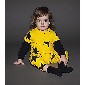 NUNUNU Baby Long Sleeve Playsuit, 100% Cotton, For Infant Boys & Girls, White - Stars, 6-12 Months…