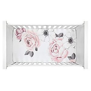 Lambs & Ivy Floral Garden Watercolor/Pink Linen 5-Piece Baby Crib Bedding Set