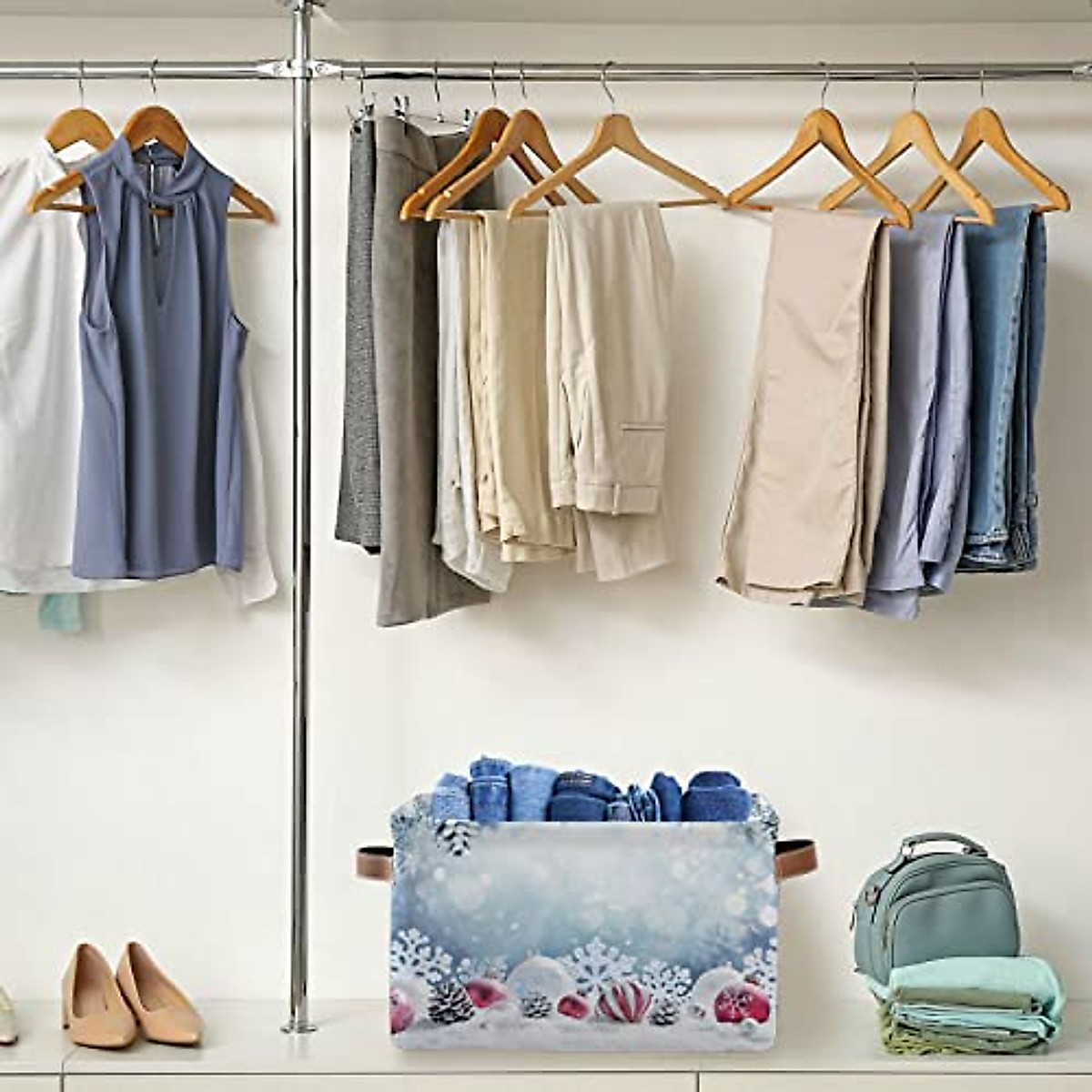 Kigai Collapsible Storage Basket with Handles, Christmas Snowflask Canvas Fabric Storage Bins Toys Clothes Organizer for Bedroom, Nursery, Shelves, Closets (1PACK)