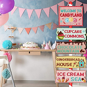 Gejoy 20 Pieces Candyland Party Decorations Candyland Trunk or Treat Car Decorations Kit Candyland Backdrop Signs for Halloween Christmas Party Decor (Cardstock)