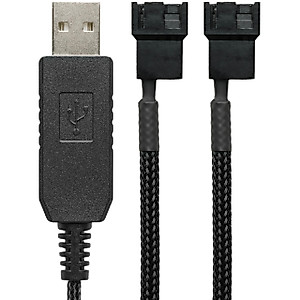 CRJ 12V Step-Up USB to Dual PC Fans Power Adapter Cable - 24-inch (60cm), Black Sleeved - Full Fan Speed Adapter for 3-Pin/4-Pin Cooling Fans