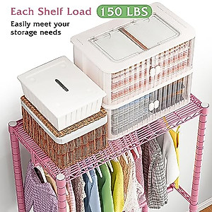 Raybee Clothing Rack Heavy Duty Clothes Rack 79" H Clothes Racks for Hanging Clothes Rolling Clothes Rack Adjustable Clothing Rack with Wheels Wire Garment Rack 79" H X35.5 W X15.7 D, Pink