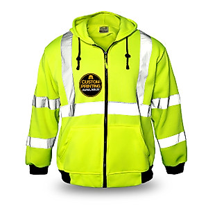 KwikSafety - Charlotte, NC - PATROL Safety Jacket [NO FUZZ Balls] Class 3 ANSI Tested OSHA Compliant Reflective Mens Fleece Hoodie/Yellow XL