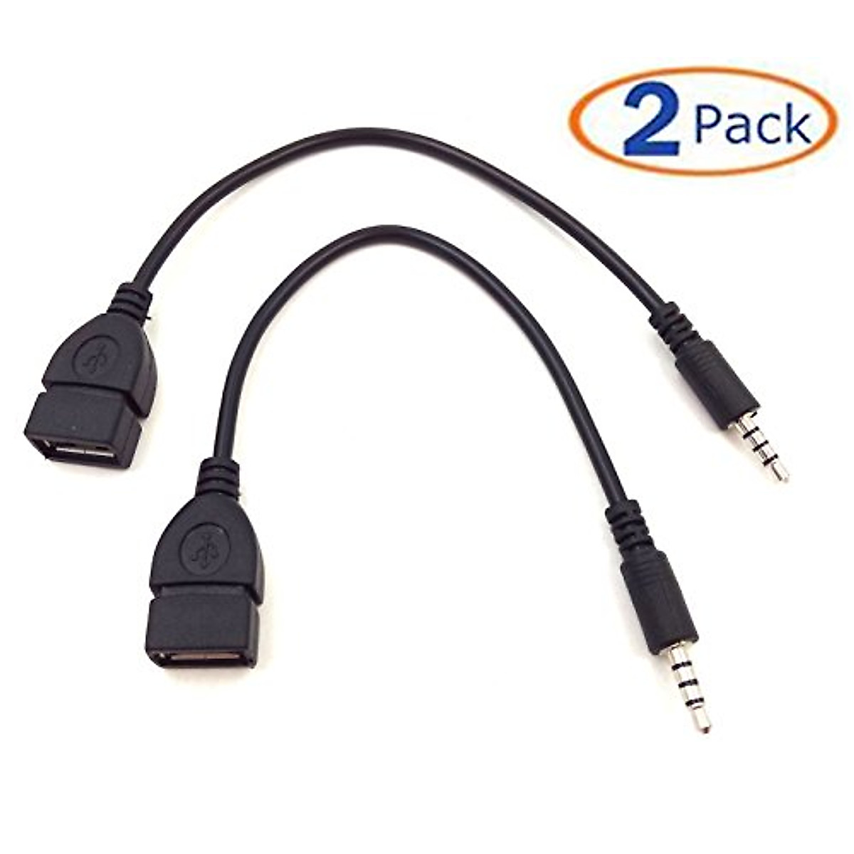 Qaoquda 2 Pack USB 2.0 A Female to 3.5mm Male Jack Plug Car AUX Audio Converter Adapter Cable