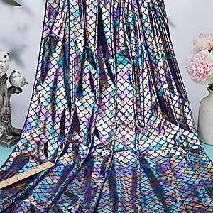 FINGERINSPIRE Mermaid Scales Fabric 39x59 inch Sparkly Purple Hologram Spandex Fish Scale Fabric Charming Illusion Color Glitter Fabric Mermaid Printed Fish Scale Fabric for Clothes Sewing Craft