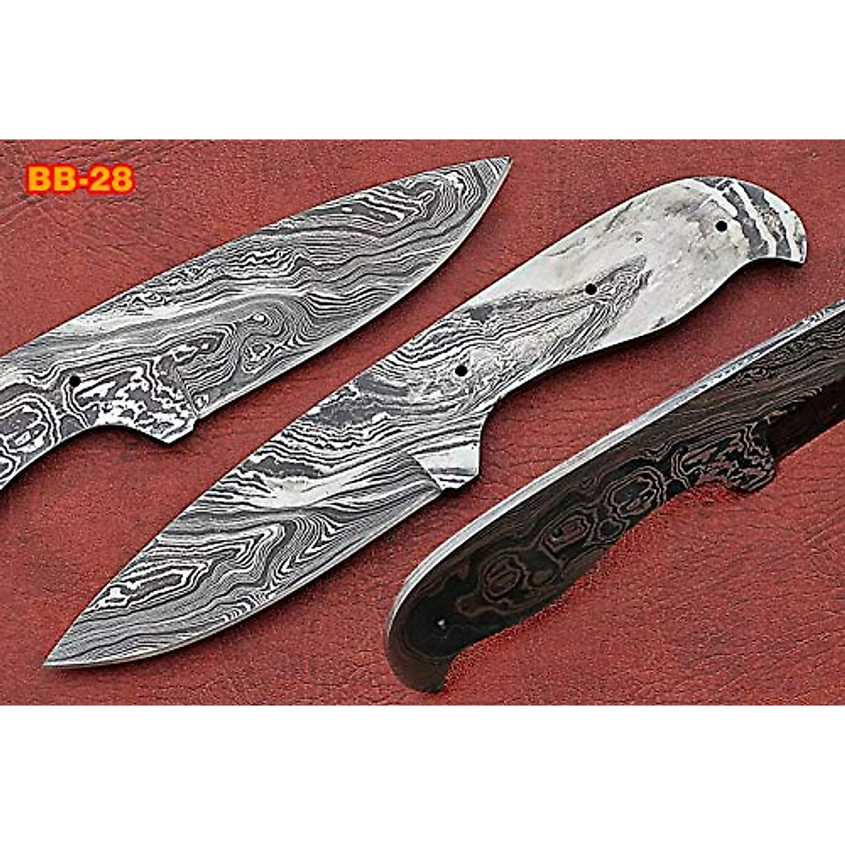 8 inches Long Drop Point Blank Blade Skinning Knife, Hand Forged Damascus Steel 4" Scale Space with 3 Pin Hole Space, 3.75 inches Cutting Edge