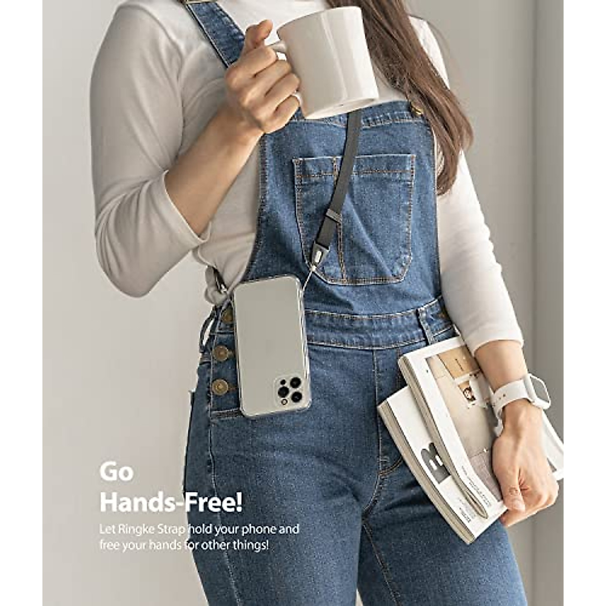 Ringke Shoulder Strap [Phone Lanyard] Designed for Camera Strap and Phone Strap, Adjustable Sturdy Universal Crossbody Strap Compatible with Camera and Phone Case - Black