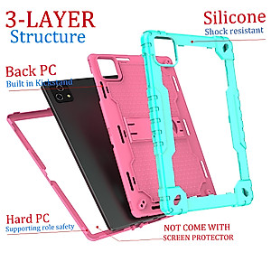 Doemoil for T-Mobile Revvl Tab 5G Tablet 10.36 inch 2023 Case with Kickstand, Tempered Glass & Shoulder Strap (Green+Pink/2 Pcs)