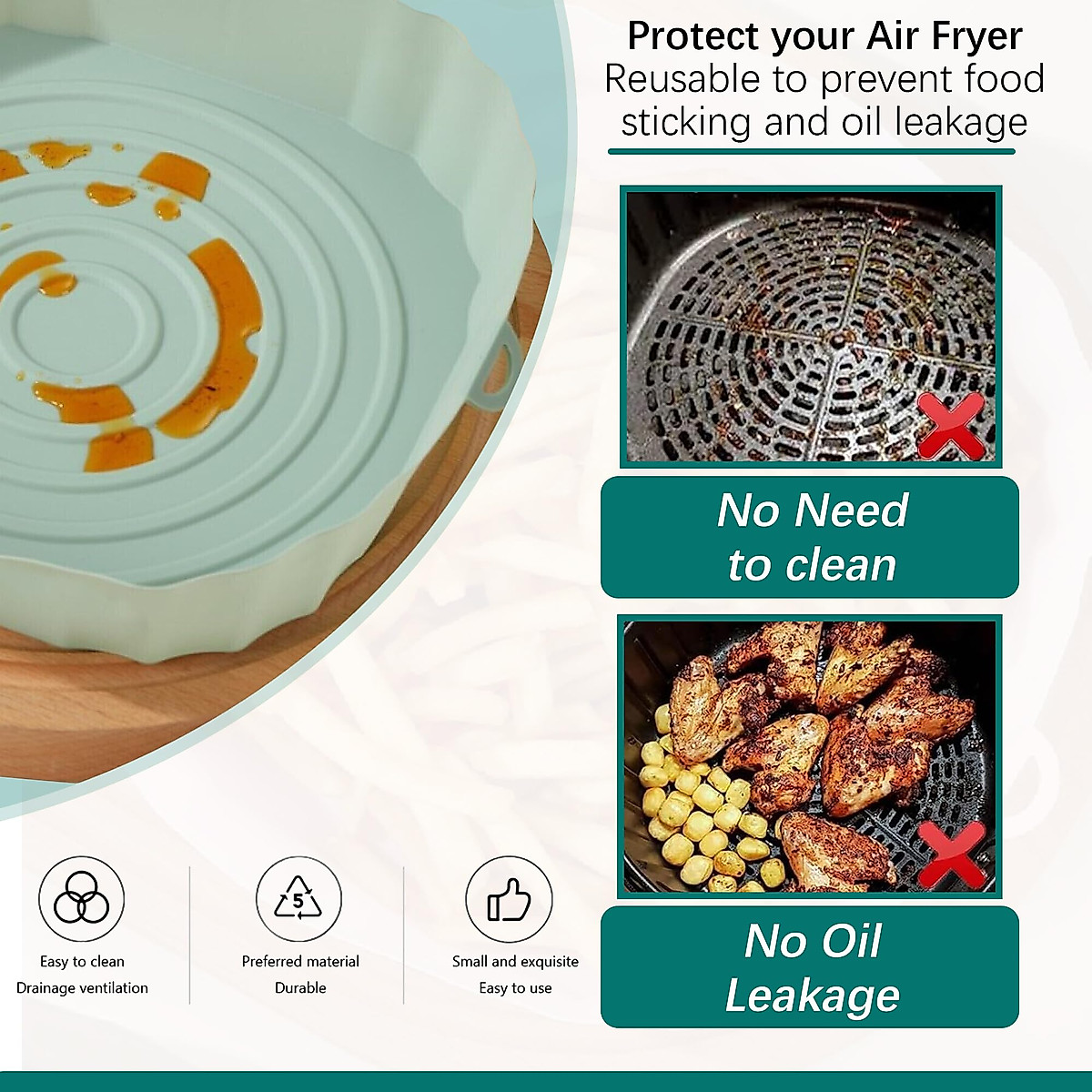 Silicone Air Fryer Accessories Pack of 3(Green, Pink, Red) Liner Basket Air Fryer Silicone Pot Tray, Reusable Air Fryer Silicone Basket Heat Resistant Easy Cleaning, Oven Baking Tray