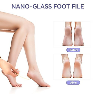 6 Pcs Glass Fingernail Files for Natural Nails, Crystal Cuticle Pusher Glass Nail File Set with Glass Emery Boards Manicure Pedicure Nail Files Buffers Trimmer Foot Callus Remover