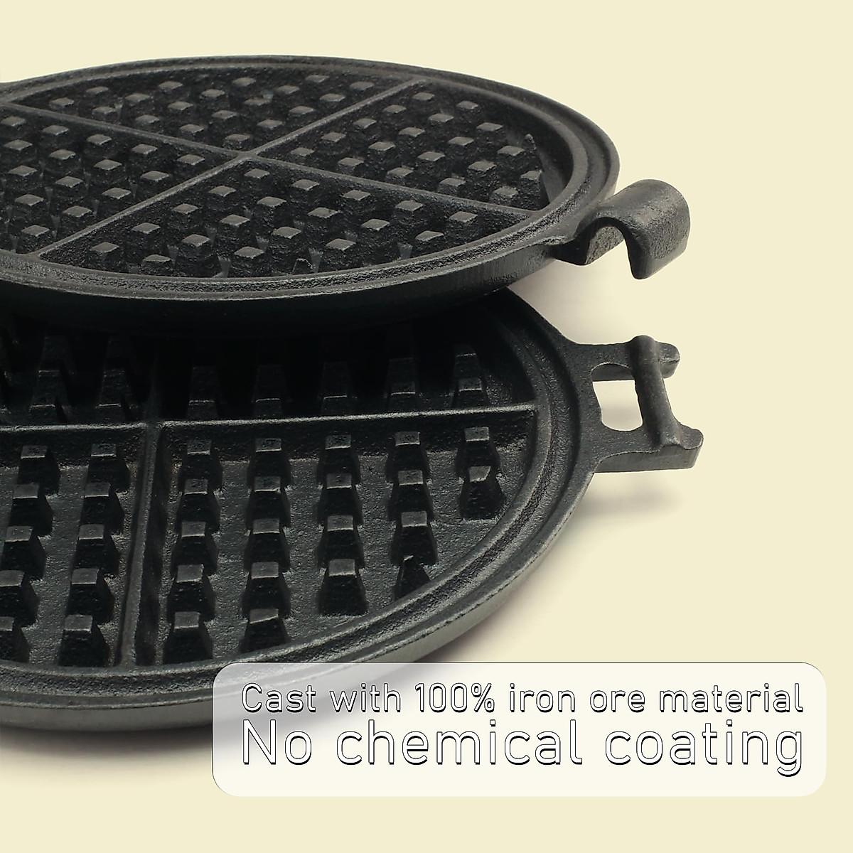 Professional 8-inch Cast Iron Waffle Maker Stove Top | Thickened Body, Quick Heating, Non-Coated Surface | Rustic Round Cast Iron Waffle Iron