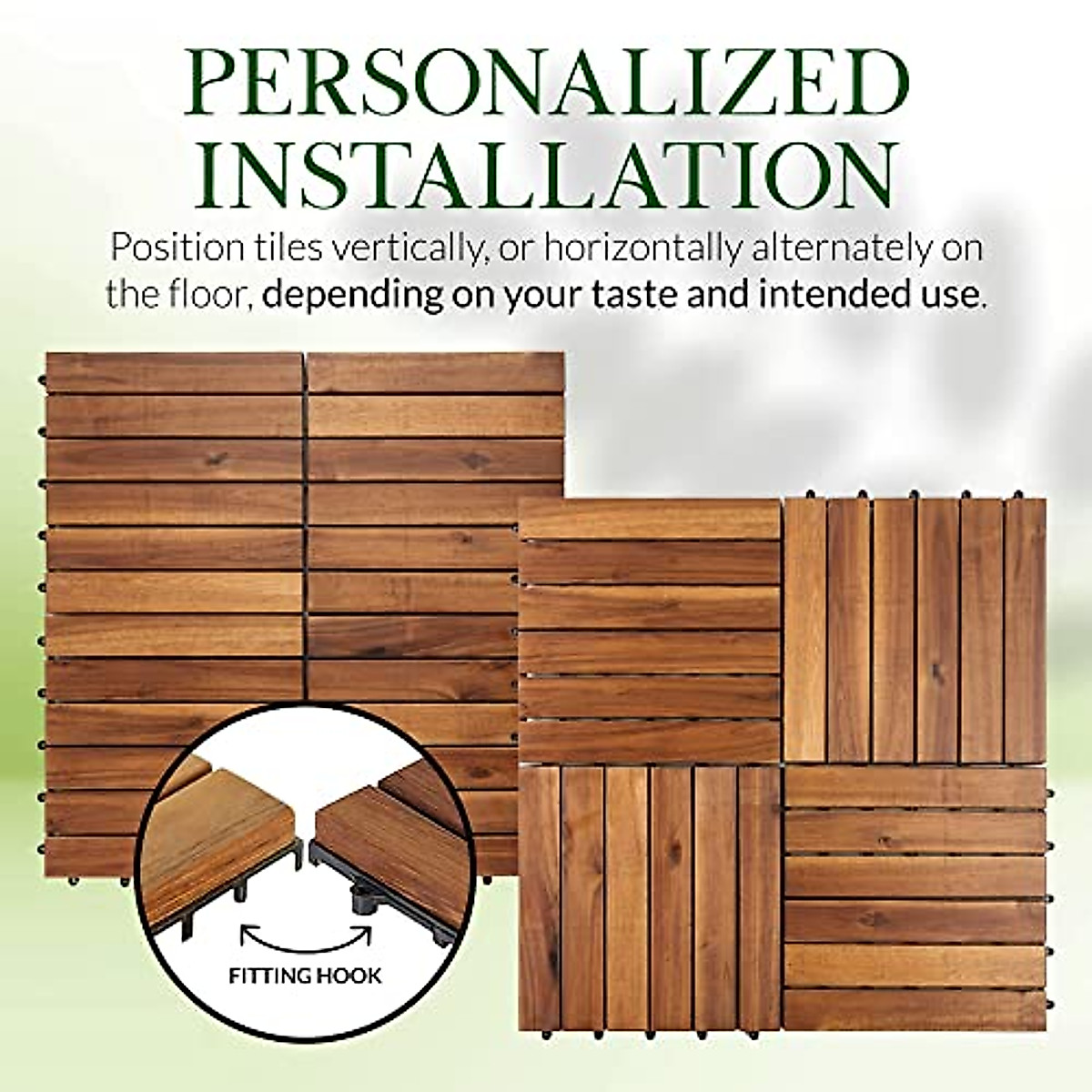 Acacia Wood Interlocking Deck Tiles for Outdoor/Indoor - (Pack of 10) 12"x12" All Weather Balcony Flooring - Snap Click Together Patio Tiles - Portable Waterproof Dance Floor Covering, Outside Walkway