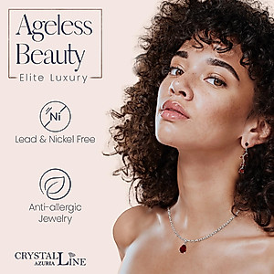 Crystalline Azuria Teardrops Set with Red Zirconia Crystals Necklace 18 inches Dangle Earrings 18K White Gold Plated for Women