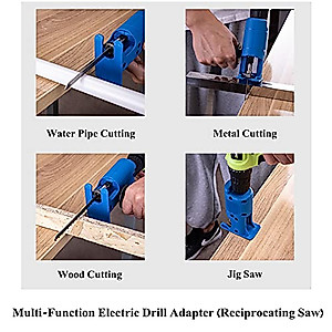 Electric Reciprocating Saw, Portable Electric Jig Saw for Wood Metal Cutting, Electric Drill Tool Attachment, Electric Hand Saw with 3 Saw Blades, Blue