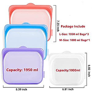INKBIRD Reusable Silicone Bags for Food Storage Bundle 4-Pack, BPA Free Food Grade Meal Prep Food Storage Containers Set, for Lunch, Travel, Freezer, Oven, Microwave, Dishwasher Safe, Leakproof