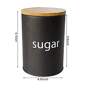 SOTECH Metal Food Storage Jar Farmhouse Coffee Canisters with Bamboo Lids,Black Kitchen Canisters Set of 3 Decorative Canisters for Kitchen Counter,Home Decor,Sugar Coffee and Tea Container Set