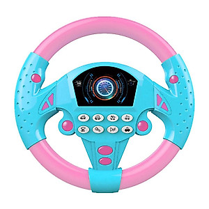 Menolana Toy Electronic Steering Wheel Simulated Driving Simulated Racing Driver Sound Toy Small Steering Wheel for Kids Babies , Pink