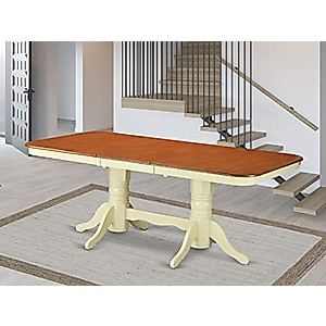 East West Furniture NAT-WHI-TP Napoleon Kitchen Table - a Rectangle Dining Table Top with Butterfly Leaf & Double Pedestal Base, 40x78 Inch, Buttermilk & Cherry