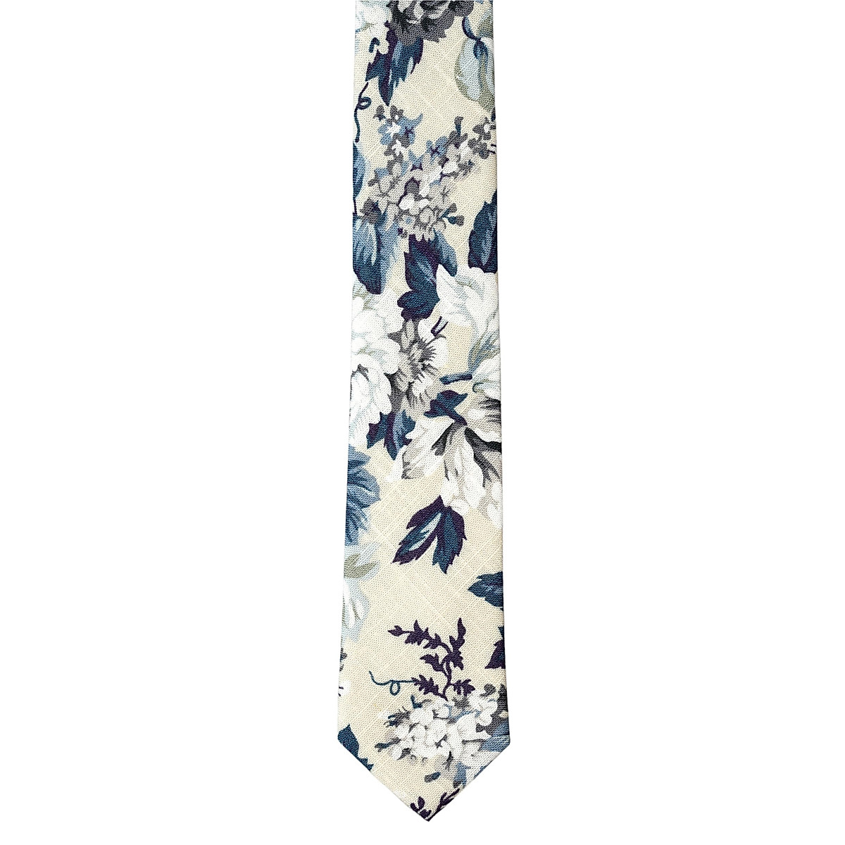 BELLUNO Floral Skinny Tie for Men, Slim Flower Tie for Wedding, Activities, Gift Box-Beige Blue