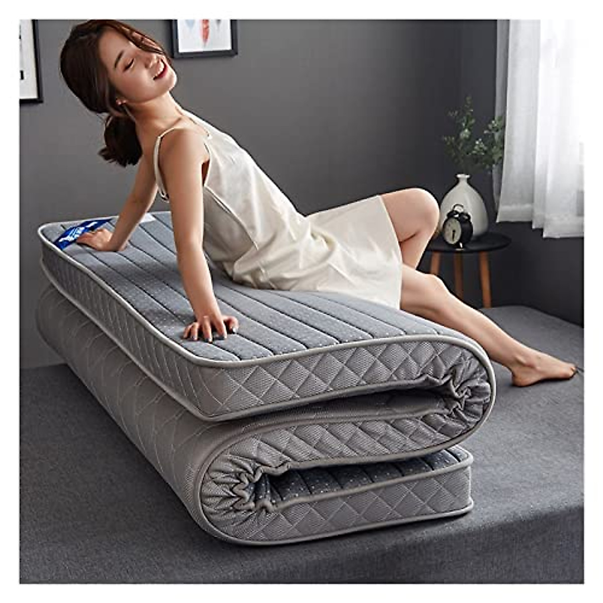 QQCC Mattress Topper Latex Mattress Thicken 6/ 10cm for Family Tatami King Twin Full Size Bedroom Hotel Bed Mat Dedicated (Color : Grey, Size : Thickness 6cm)
