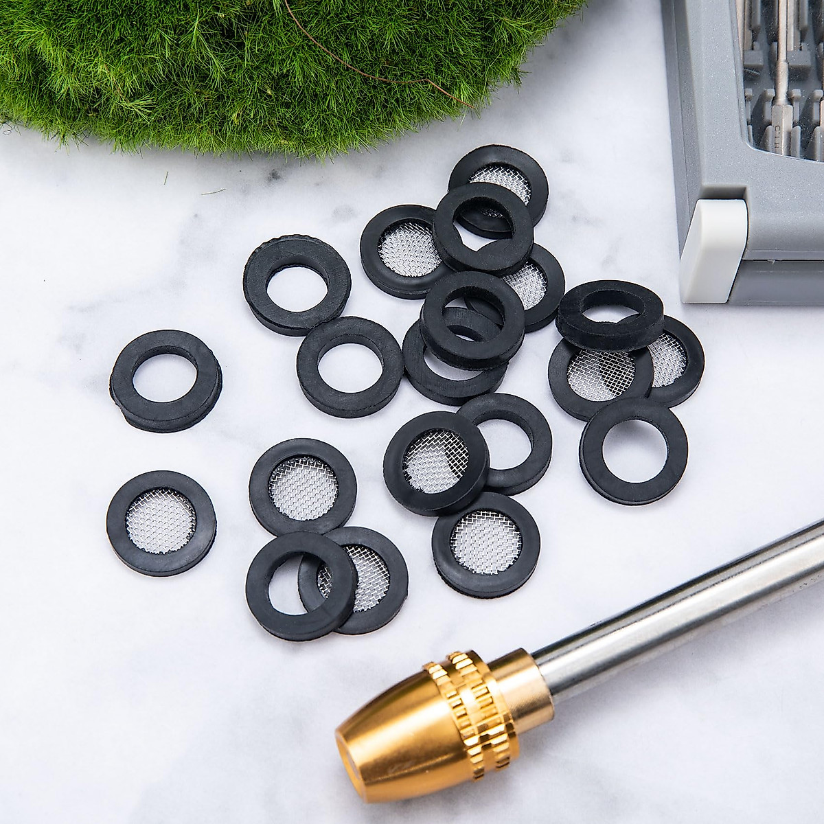 PAGOW 10pcs 1/2" Shower Head Screen Filter Gasket + 10pcs Rubber Washer, Stainless Steel Seal O Ring Hose Net 40 Mesh for 1/2" Fixed and Handheld Shower Head Hose, Water Faucet, Garden Hose (20pcs)