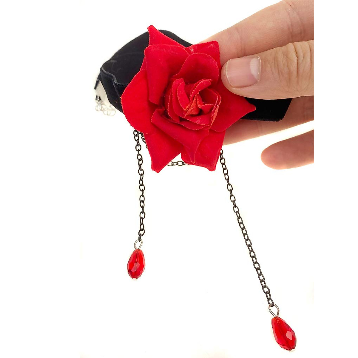 ericotry Elegant Retro Rose Flower Collarbone Chain Clavicle Necklace Gothic Lolita Black Lace Collar Choker Ornament Wedding Halloween Accessories (Red)