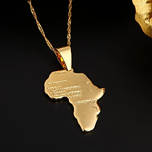 Crystal Africa Map Pendant Necklace Women 24K Gold African Map Hiphop Item Wholesale Pendant (Gold Map Pendant)