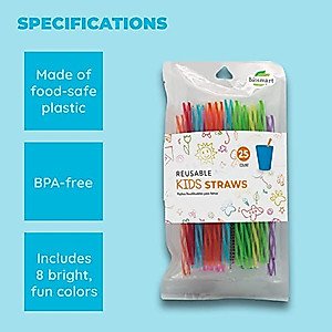 Jacent Plastic Reusable Kids Straws Plus Cleaning Brush, 6 Inch - 24 Count per Pack, 1 Pack