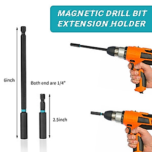 V2ine 10 Pcs Impact Driver Bit Adapter Set,5 PCS Strong Magnetic Screwdriver Bit Holder 2.4 Inch Extension + 6Inch Magnetic Screwdriver Bit Holder Extension + 3Pcs Socket Adapter Set With Tough Case