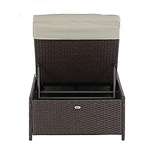 Serta Brown Resin Wicker Outdoor Patio Furniture Collection, Storage Chaise Lounge, Beige
