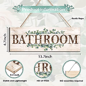 Bathroom Sign Wall Decor, Bathroom Wall Art Farmhouse Bathroom Sign Wood Hanging Wall Plque Decorative for Bathroom, Christmas Gift for Home, 4.7x13.7 Inch, Small