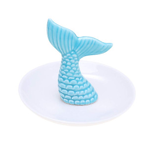 TOPBATHY Mermaid Tail Jewelry Ring Tray Ceramic Jewelry Dish Earring Necklace Rings Organizer Home Decoration Wedding Christmas Birthday Gift