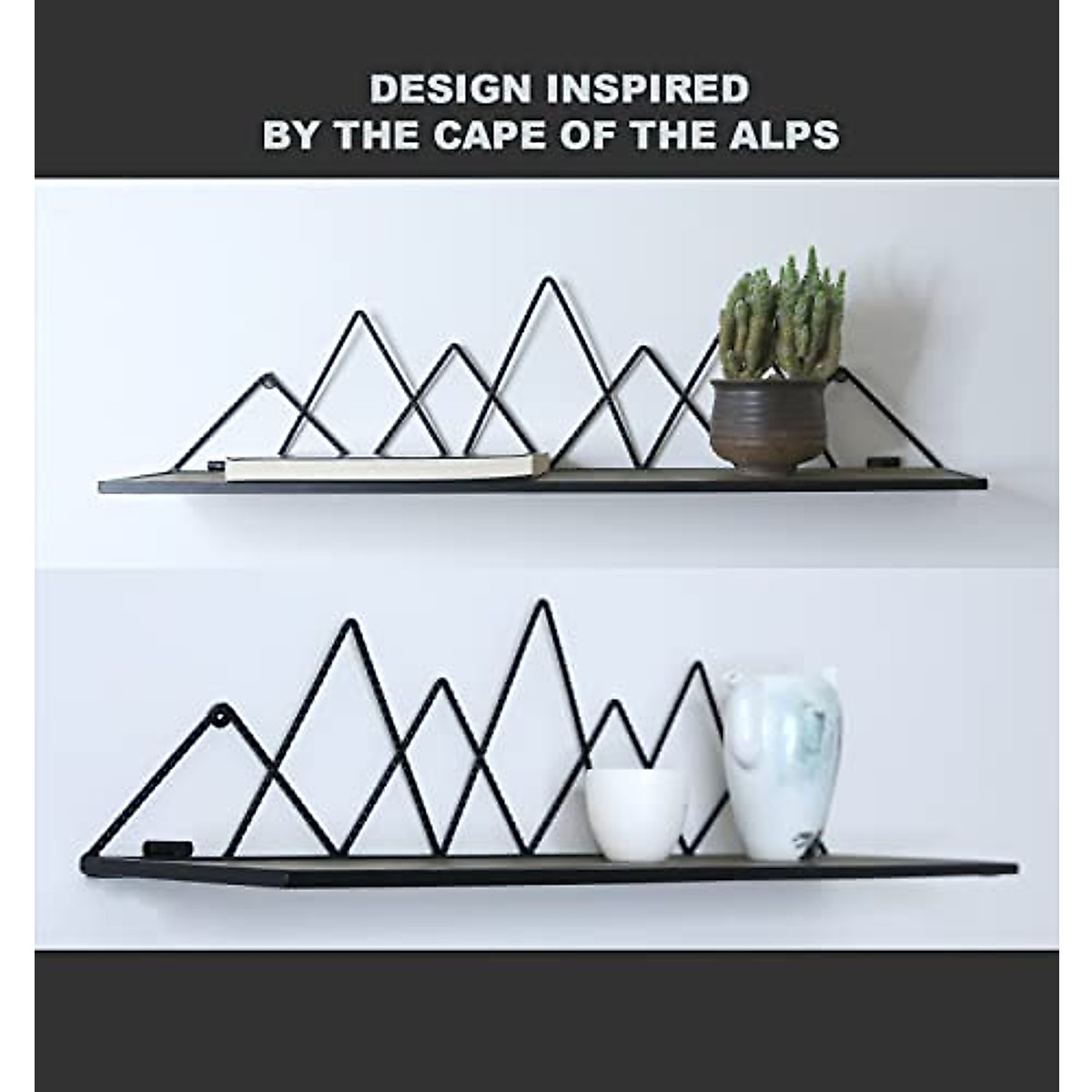ARTLUO Shelves for Wall Decor Set of 2,24 Inch Floating Shelves Farmhouse Floating Wall Shelves Black Metal Wood Wall Mounted Shelves Wall Shelves for Bedroom Living Room Bathroom