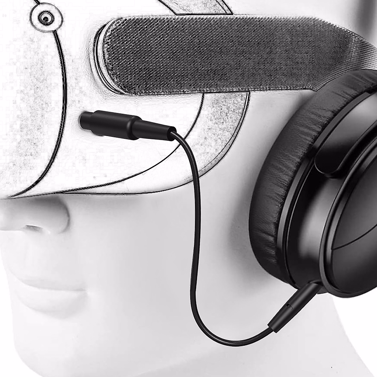 Geekria VR Short Audio Cable Compatible with Oculus Quest 2, HTC Virtual Reality Headset, 3.5mm Male to 2.5mm Male Cord, Replacement Cable for VR Headphones (1ft / 25cm)