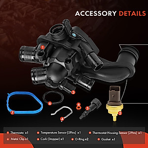 A-Premium Engine Coolant Thermostat and Housing Assembly W/Sensors - Compatible with Mini Cooper 2007-2013, Cooper Countryman 2011-2013 - DOHC, L4 1.6L - Replace# 11537534521, 11538699290