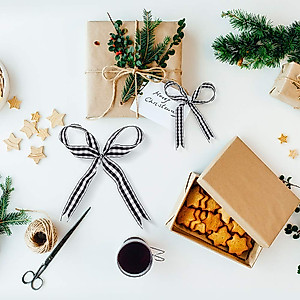 50 Yards Gingham Ribbon Wide Ribbon Taffeta Plaid Ribbon for DIY Craft Party Gift Christmas Supplies (3/8" Wide, Black White)